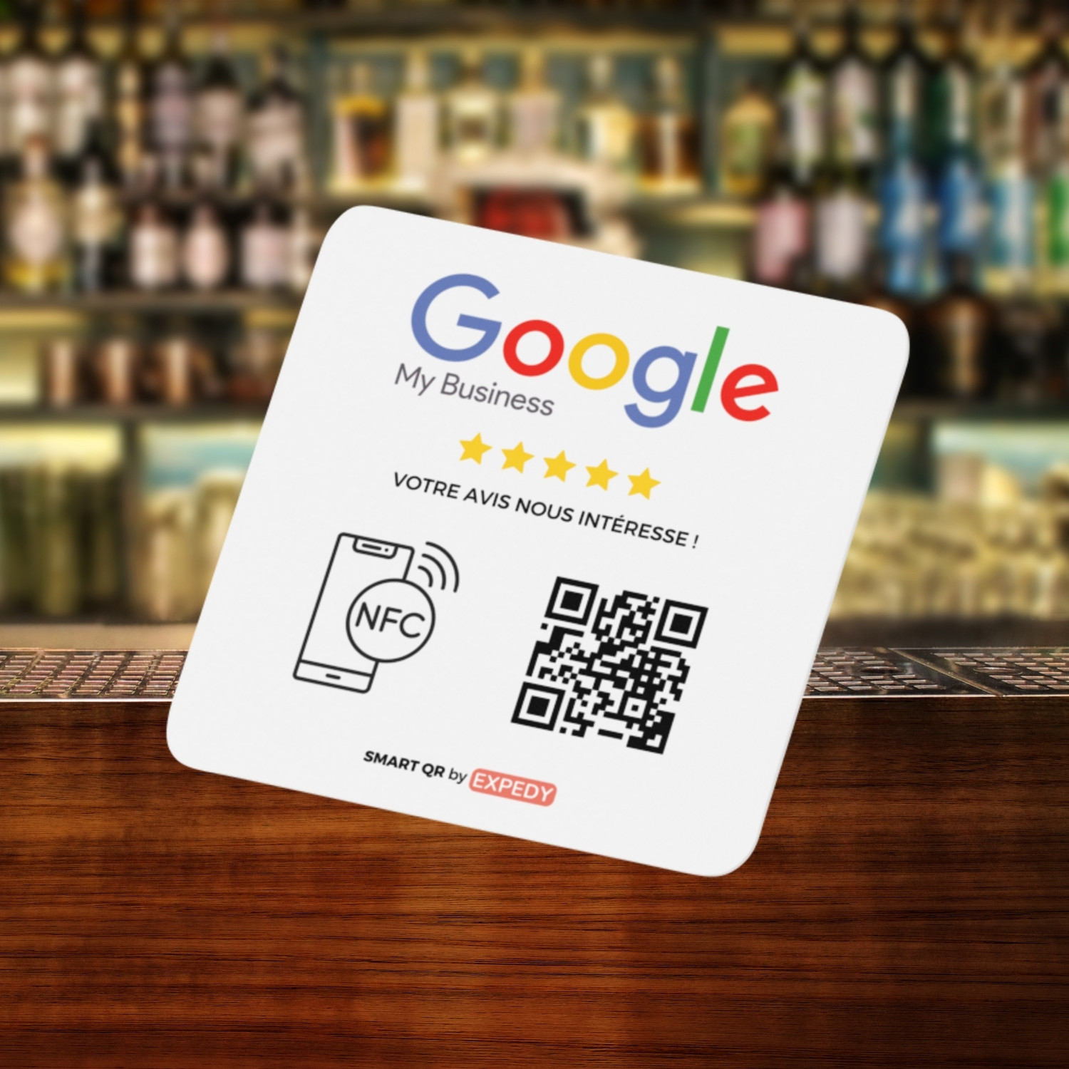 Plaque Google Avis Review QR Code NFC RFID Sans Contact 12x12cm