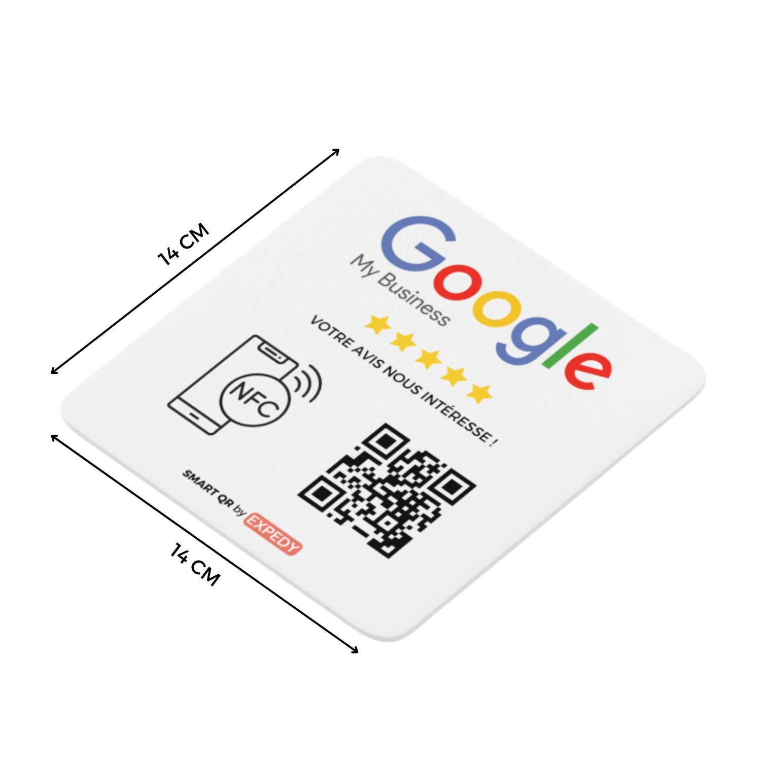 Plaque Google Avis Review QR Code NFC RFID Sans Contact 12x12cm